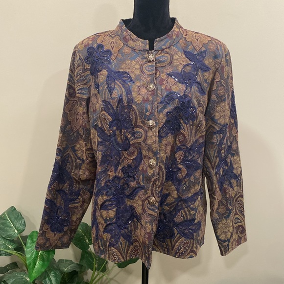 indigo moon | Jackets & Coats | Indigo Moon Navy Tapestry Jacket With ...